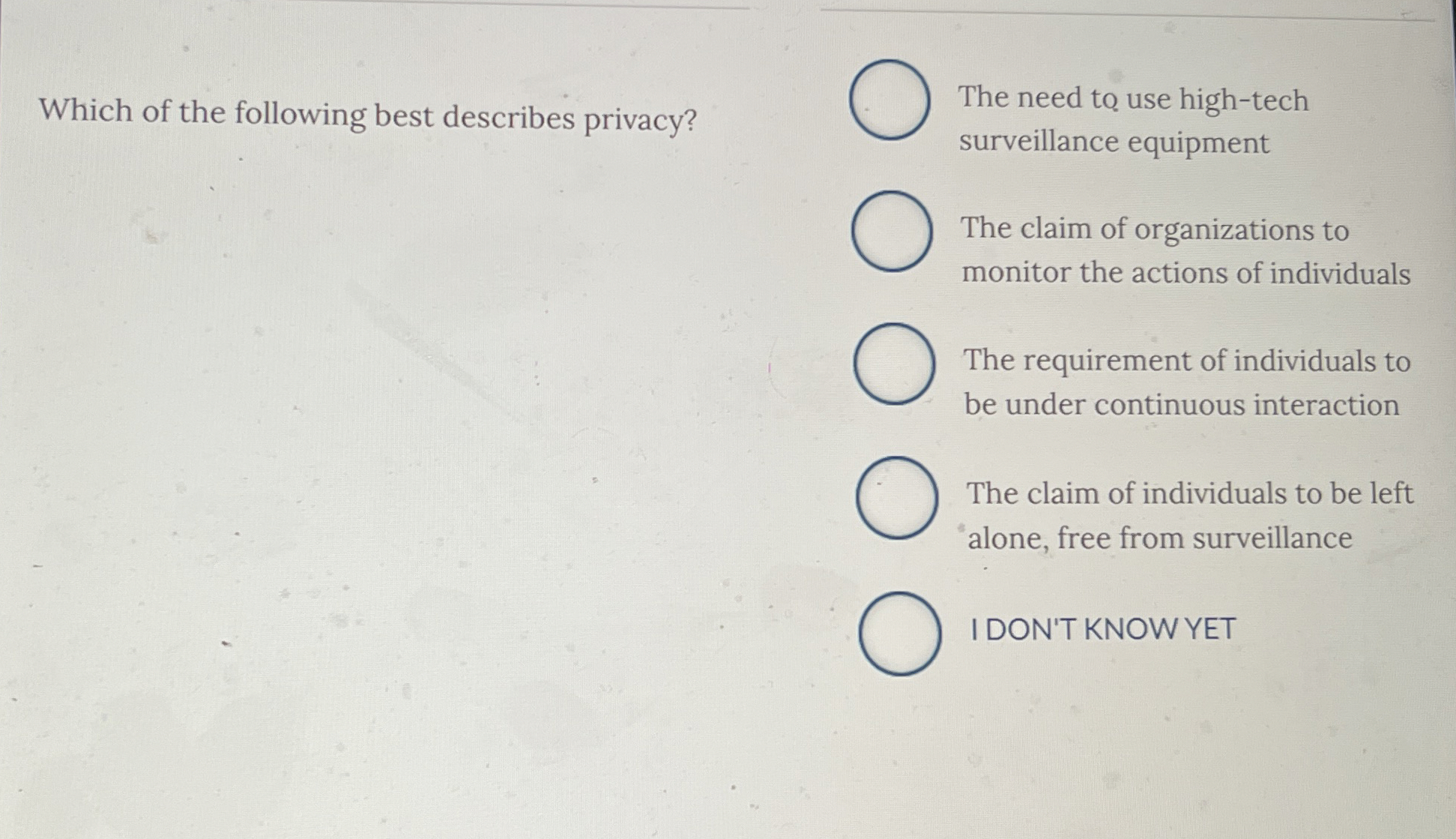 Solved Which of the following best describes privacy?The | Chegg.com