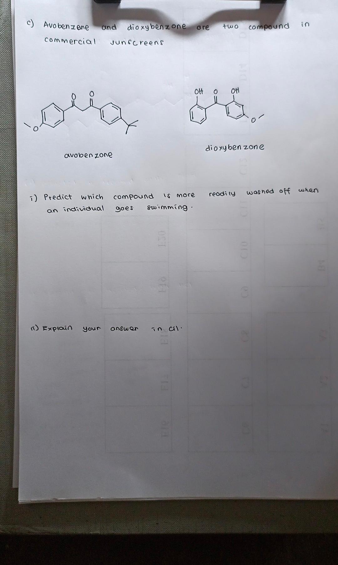 Solved and in dioxybenzone ore two c) Avobenzene commercial | Chegg.com