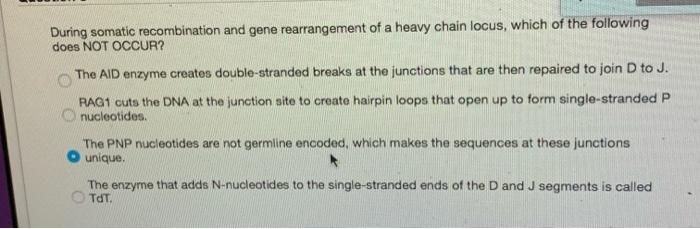 Solved During somatic recombination and gene rearrangement | Chegg.com