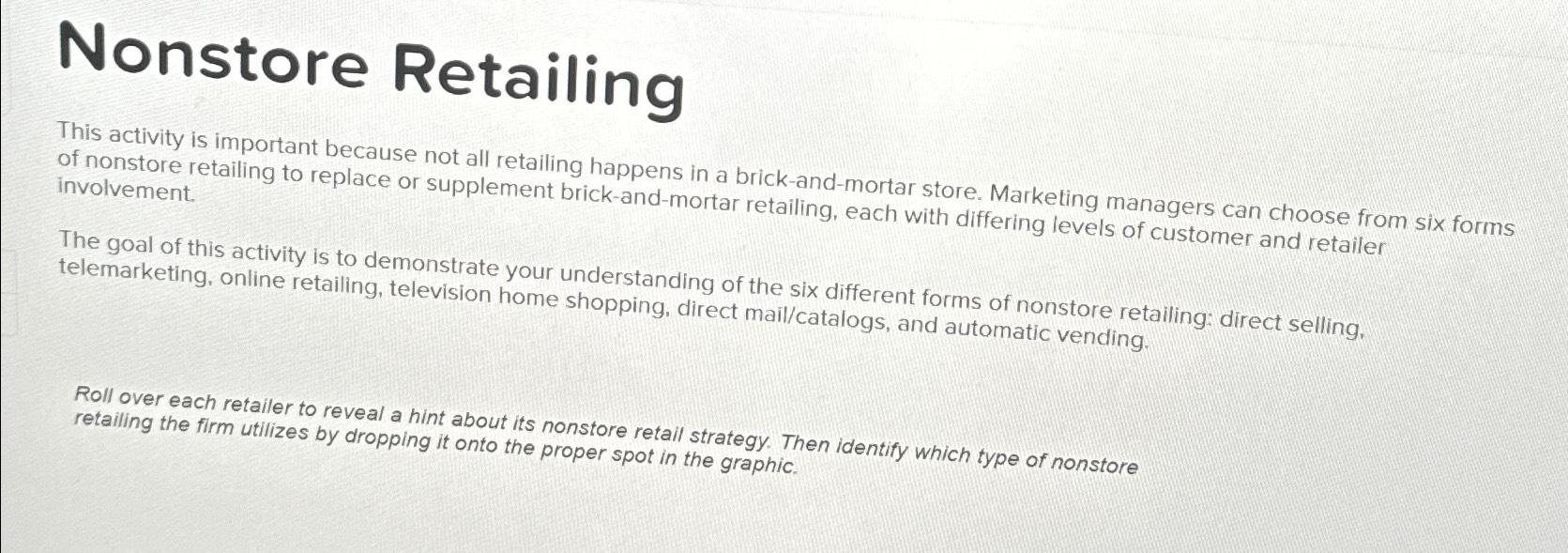 Solved Nonstore RetailingThis activity is important because | Chegg.com