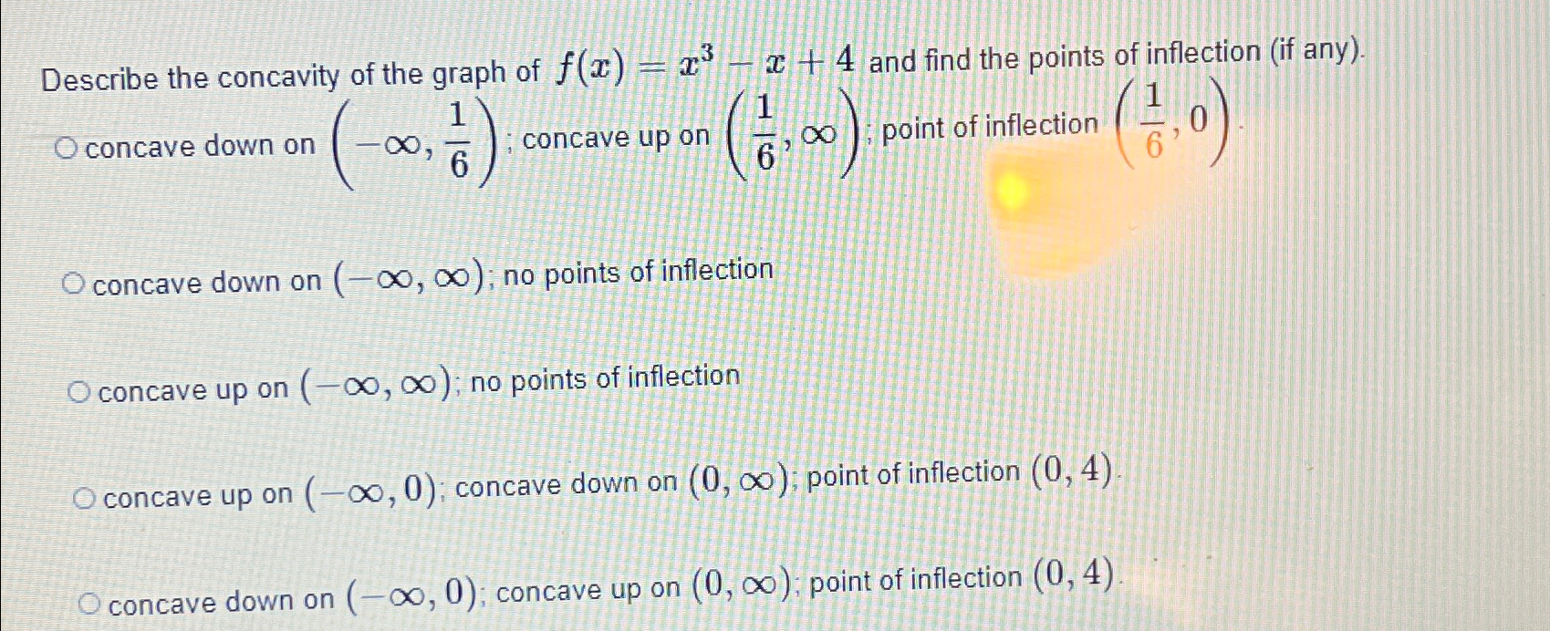 Solved Describe the concavity of the graph of f(x)=x3-x+4 | Chegg.com