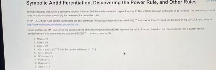 Solved Symbolic Antidifferentiation, Discovering the Power | Chegg.com
