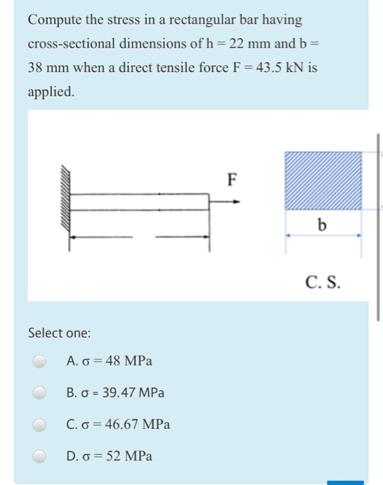 Solved Compute the stress in a rectangular bar having | Chegg.com
