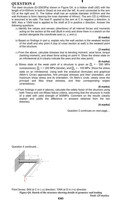 [Solved]: solid mechanics QUESTION 4 The steel structu