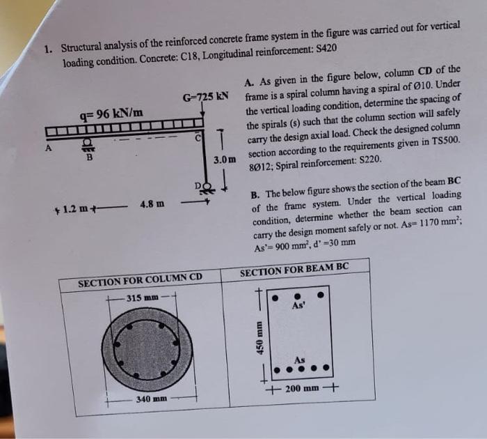 Solved 1. Structural analysis of the reinforced concrete | Chegg.com