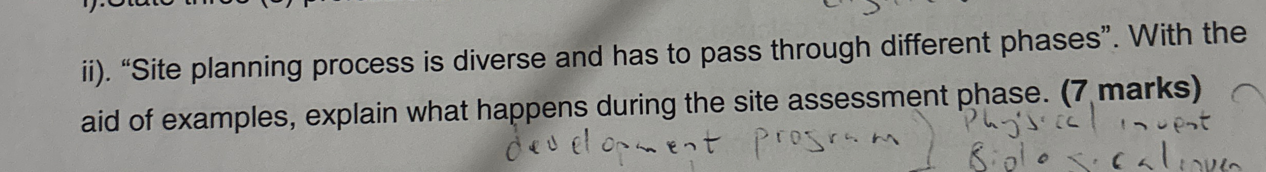 Solved ii). ﻿"Site planning process is diverse and has to | Chegg.com