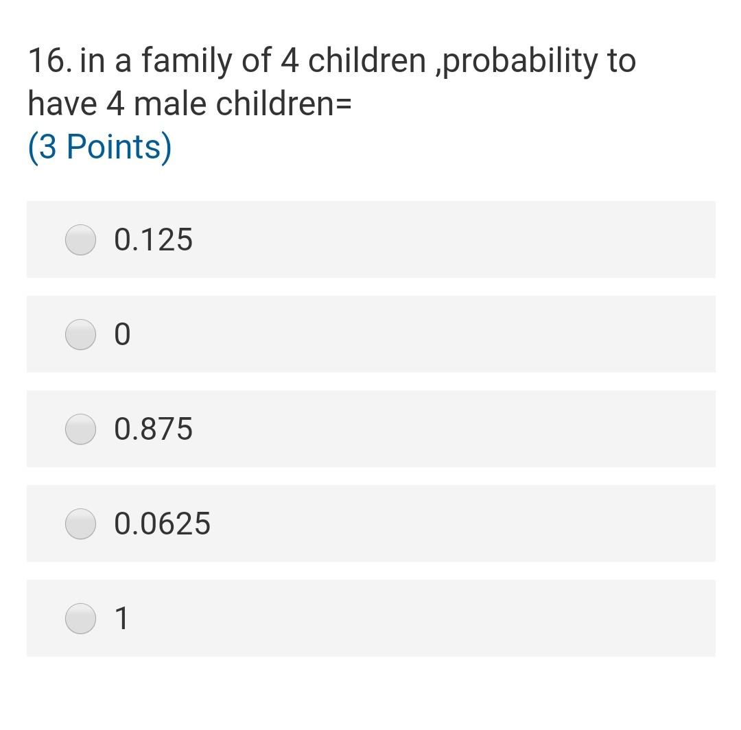 Solved 16. in a family of 4 children ,probability to have 4 | Chegg.com