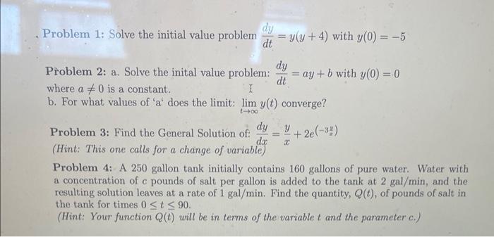 Solved Problem 1: Solve the initial value problem | Chegg.com