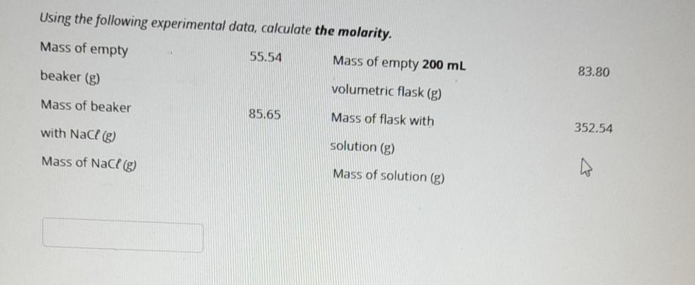 Solved Using the following experimental data, calculate the | Chegg.com