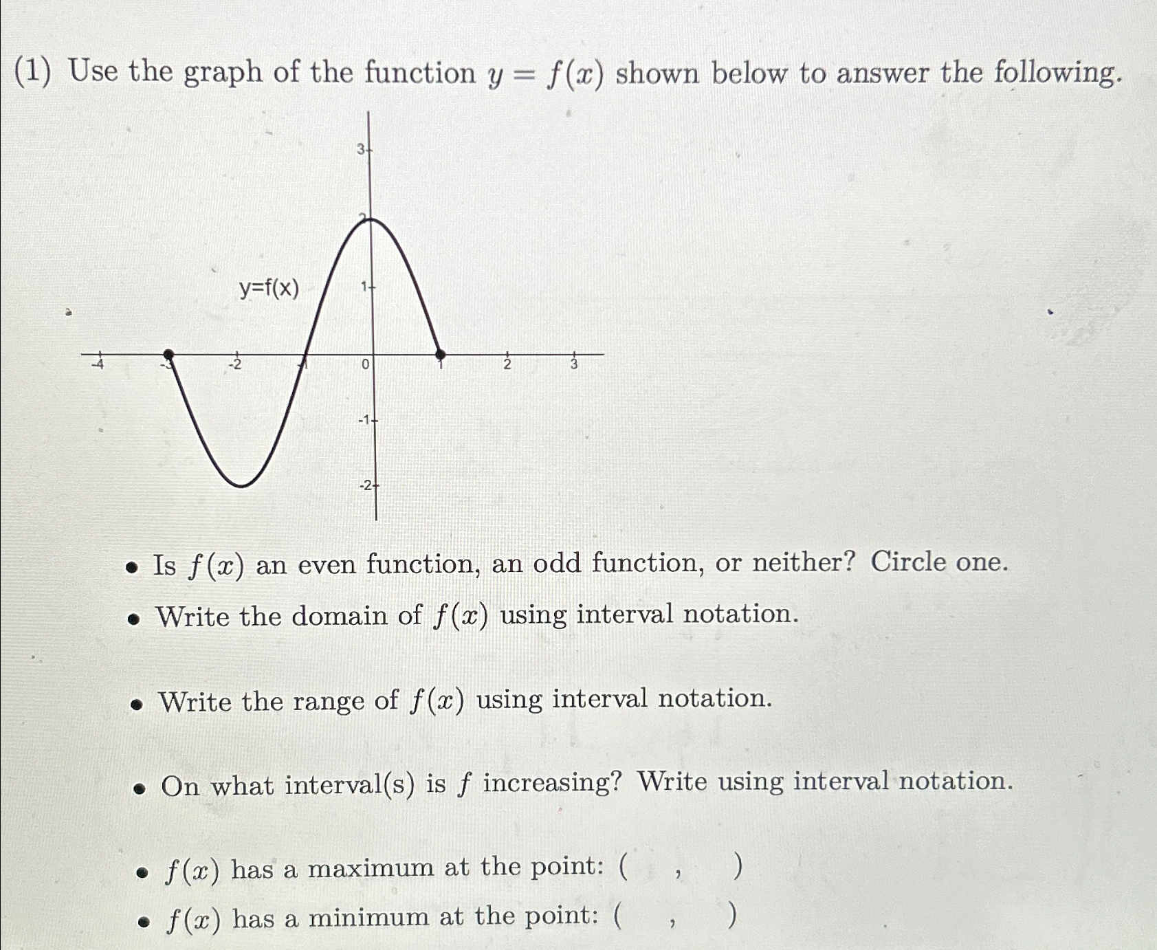 Solved (1) ﻿Use the graph of the function y=f(x) ﻿shown | Chegg.com