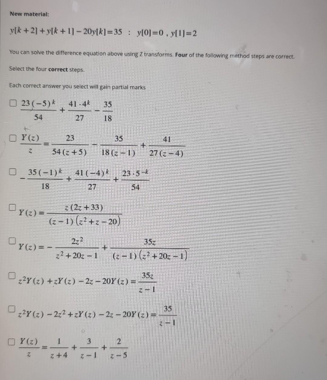 Solved New material: y[k+2]+y[k+1]−20y[k]=35:y[0]=0,y[1]=2 | Chegg.com