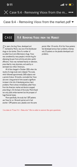 Solved 9:11 X Case 9.4 - Removing Vioxx from the m... ... | Chegg.com