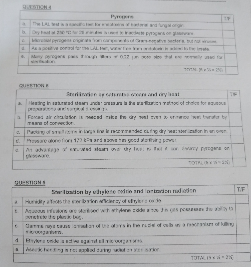 Solved QUESTION 4\table[[a.,Pyrogens],[b.,Dry heat test is a | Chegg.com