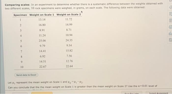 Solved Comparing scales: In an experiment to determine | Chegg.com