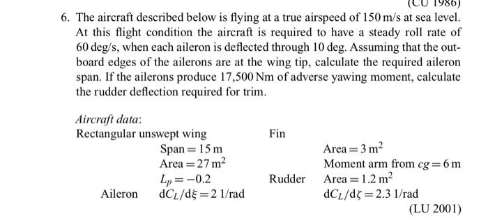 Solved 6. The aircraft described below is flying at a true | Chegg.com