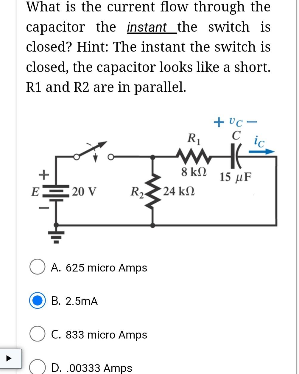 Solved What is the current flow through the capacitor the | Chegg.com
