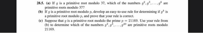 Solved 28.5. (a) If g is a primitive root modulo 37 , which | Chegg.com