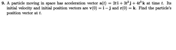 Solved 9. A particle moving in space has acceleration vector | Chegg.com