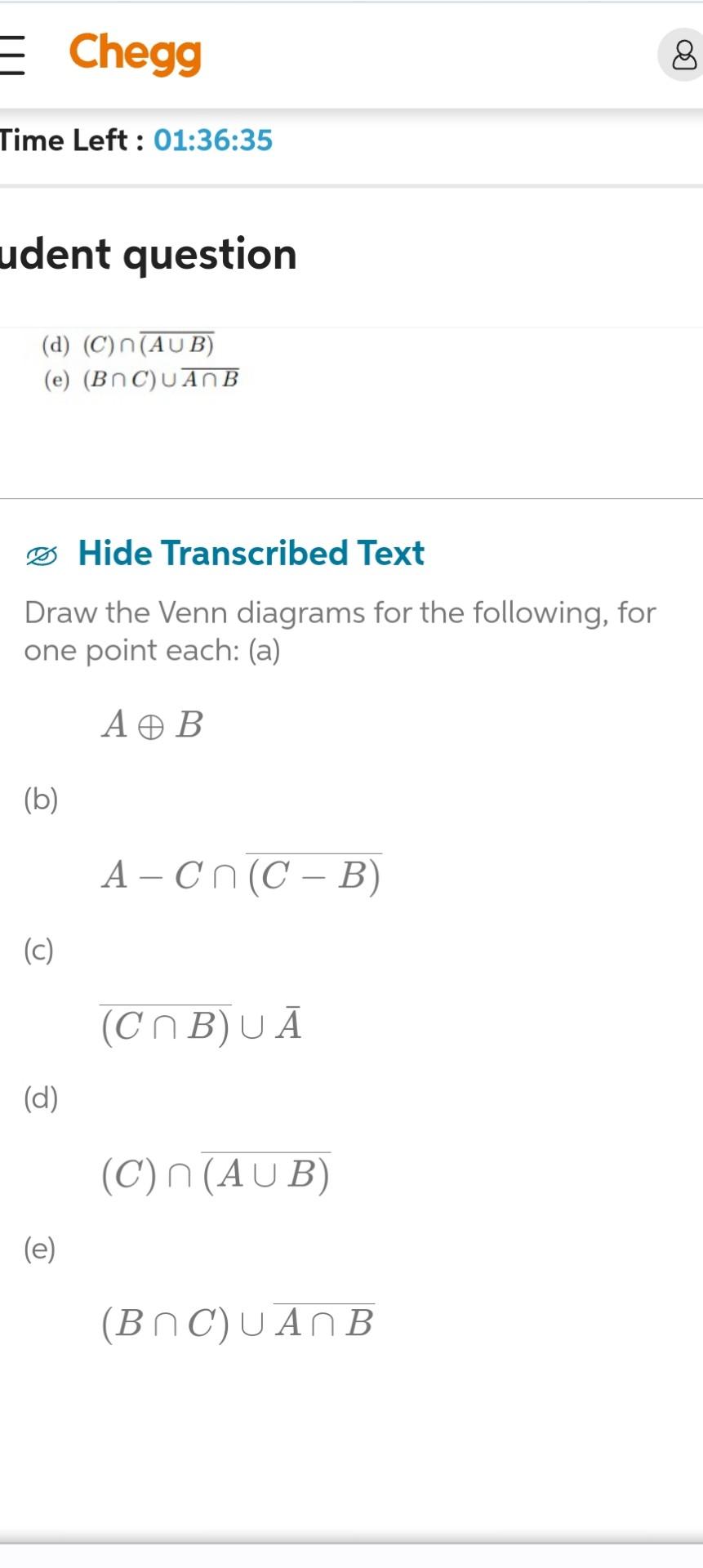 Hide Transcribed Text Draw the Venn diagrams for the | Chegg.com