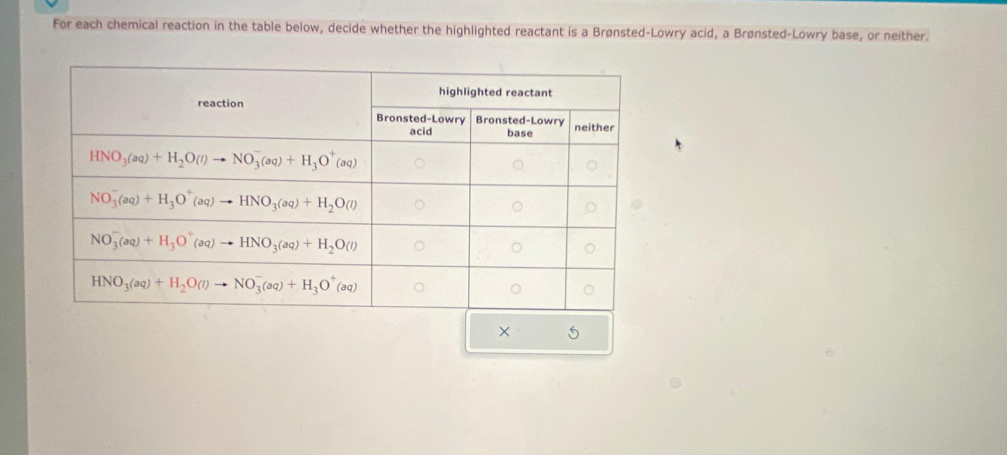 Solved For each chemical reaction in the table below, decide | Chegg.com