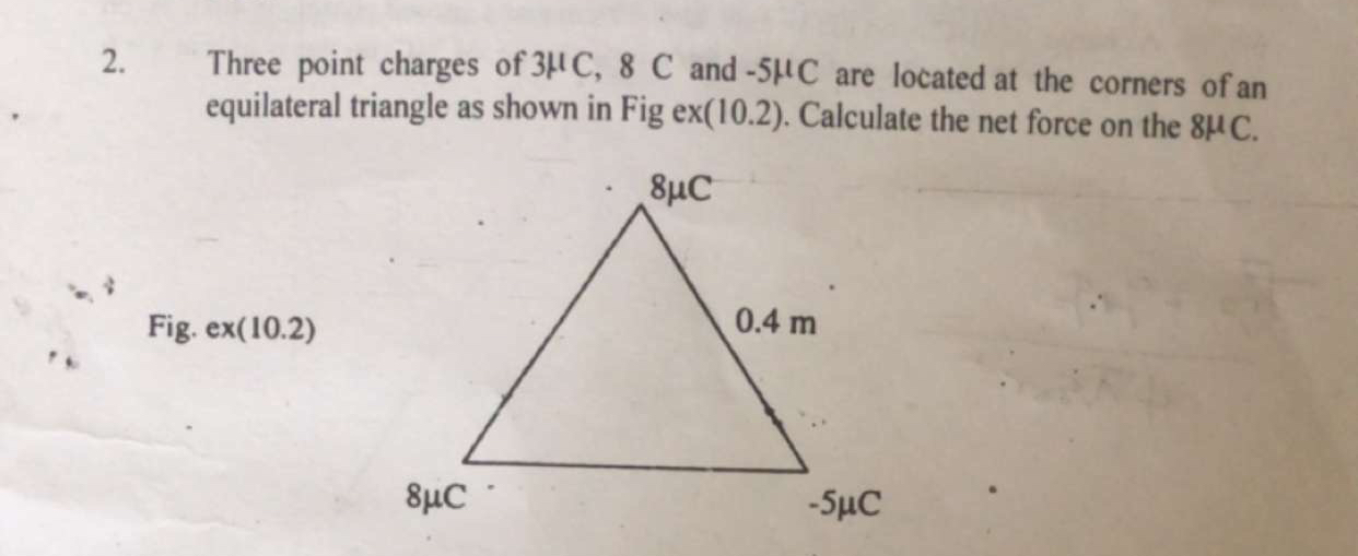 Solved Three point charges of 3μC,8C ﻿and -5μC ﻿are located | Chegg.com