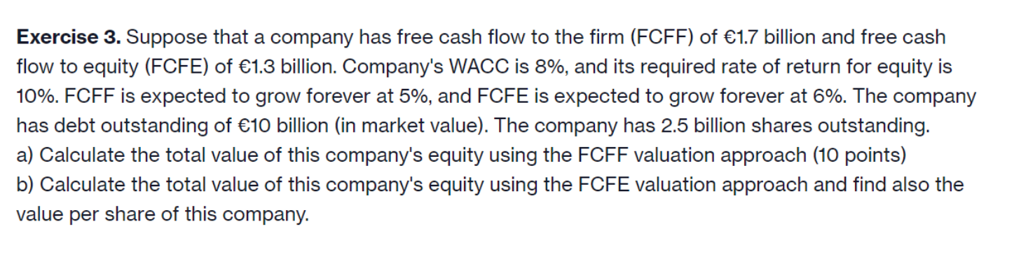 Solved Exercise 3. ﻿Suppose that a company has free cash | Chegg.com