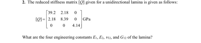 Solved 2. The reduced stiffness matrix (21 given for a | Chegg.com