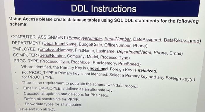 Solved Ddl Instructions Using Access Please Create Database 0585