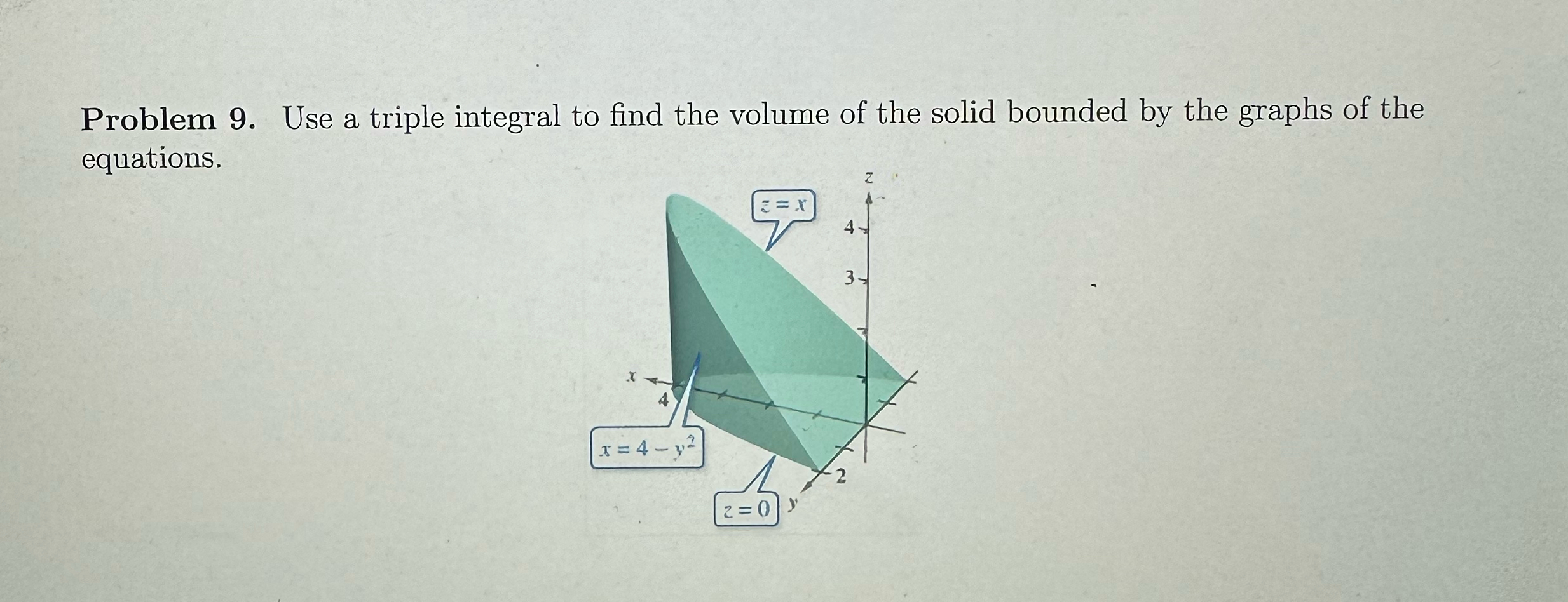 Solved Problem 9. ﻿Use a triple integral to find the volume | Chegg.com