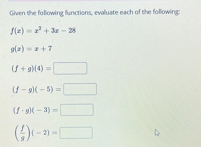 Solved Given the following functions, evaluate each of the | Chegg.com