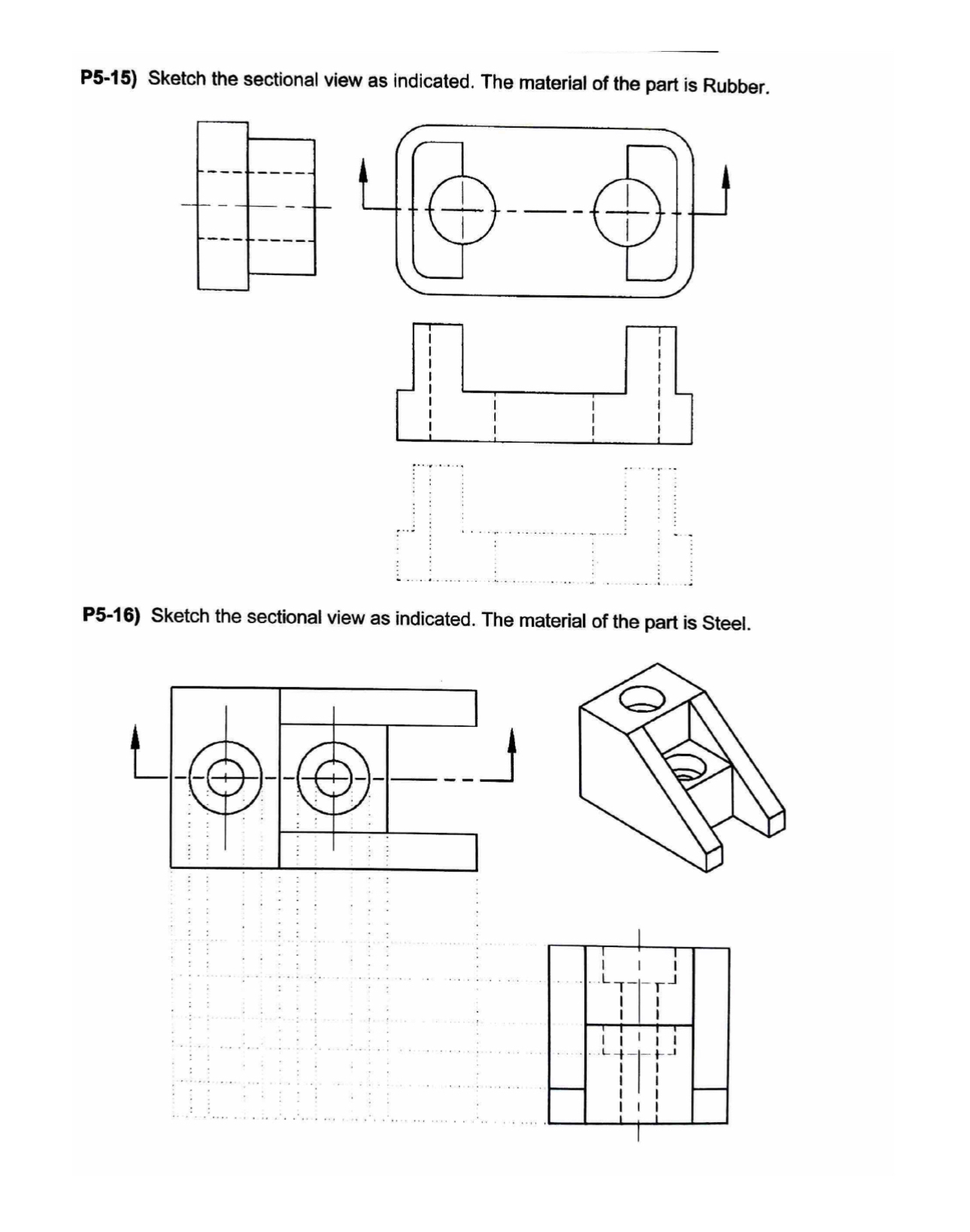 Solved P5-15) ﻿Sketch the sectional view as indicated. The | Chegg.com