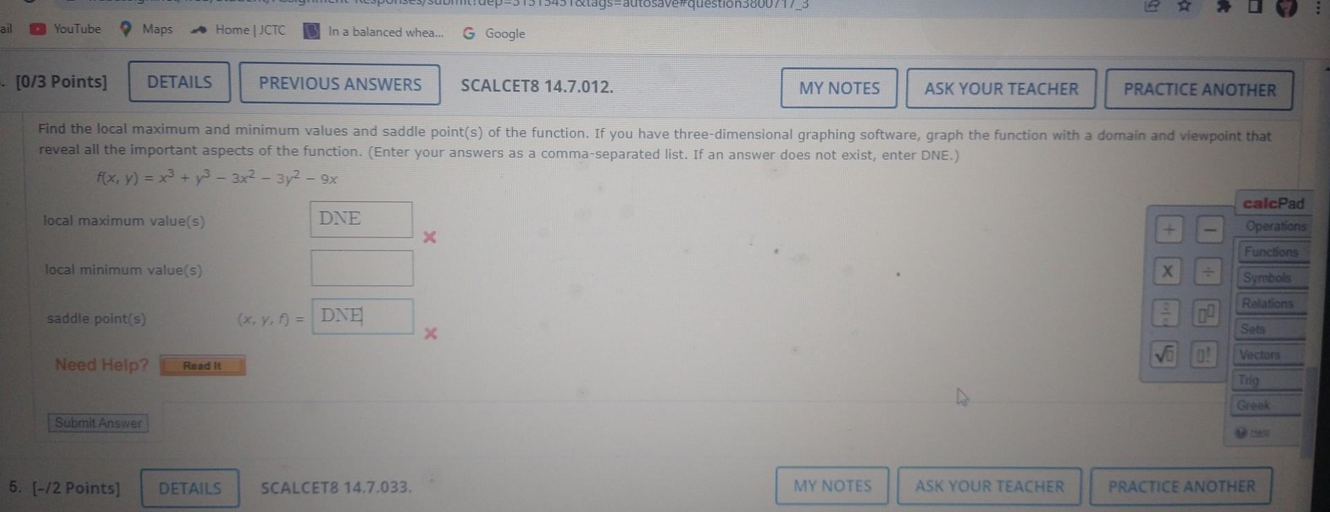 Solved [0/3 Points] DETAILS PREVIOUS ANSWERS SCALCET8 | Chegg.com