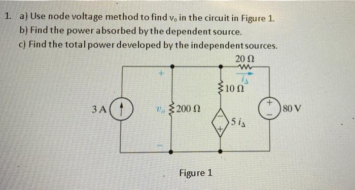 Solved 1. a) Use node voltage method to find v. in the | Chegg.com