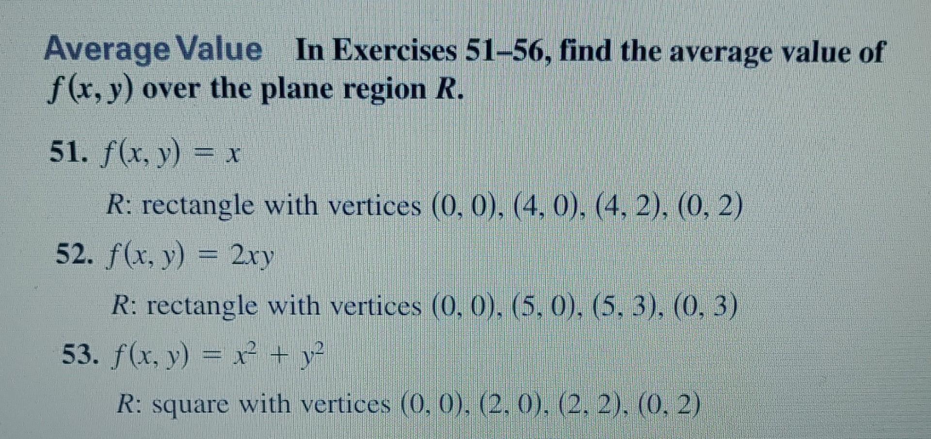 Solved Average Value In Exercises 51-56, find the average | Chegg.com