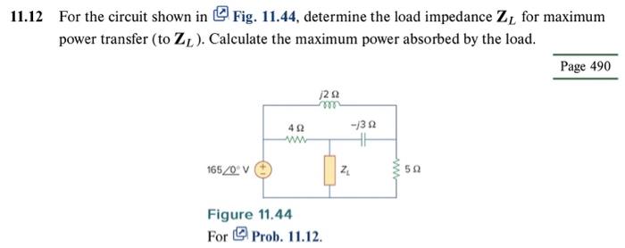 Solved 1.12 For the circuit shown in power transfer (to ZL | Chegg.com