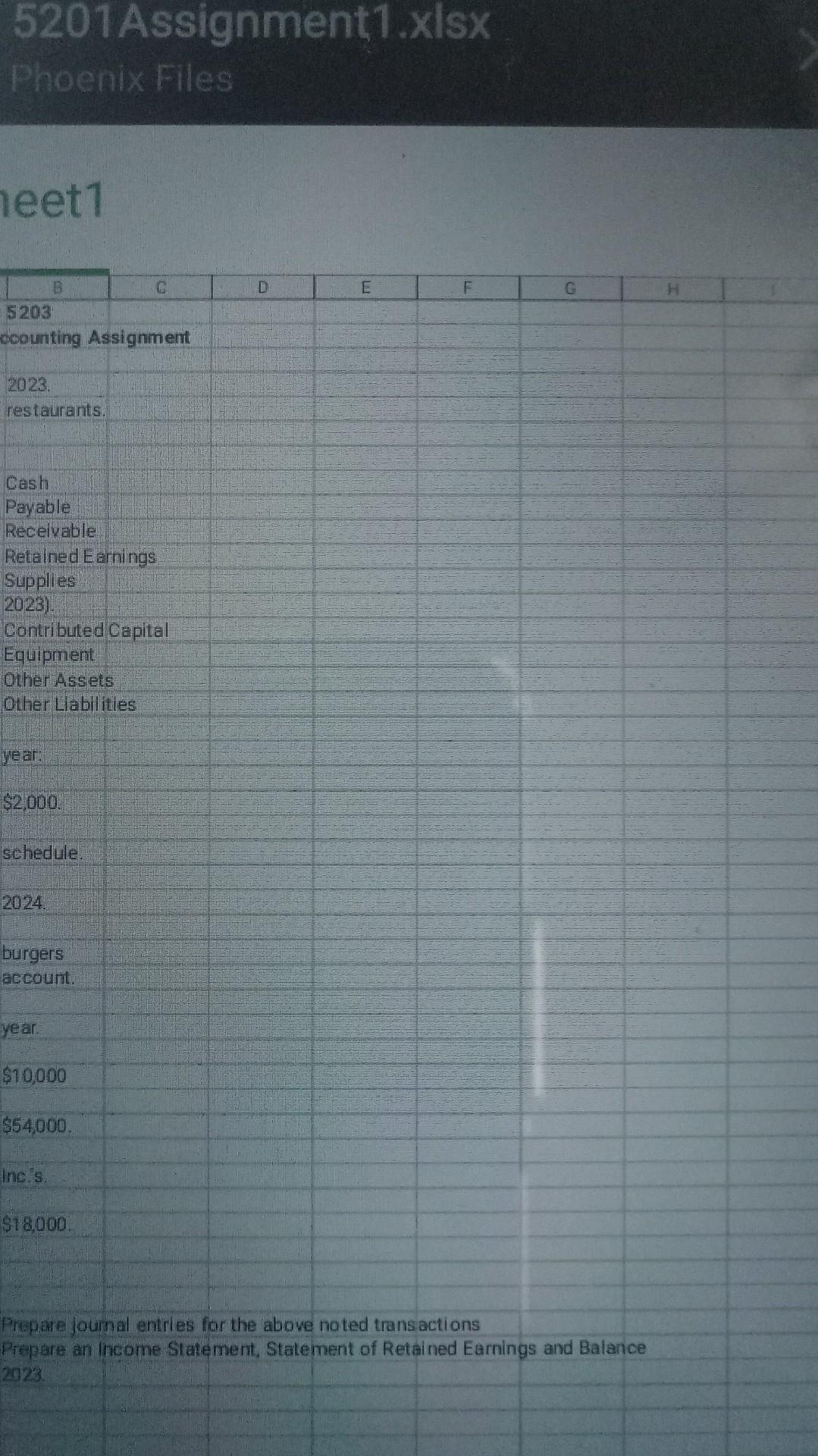 5201 Assignment1.xisx Phoenix Files | Chegg.com