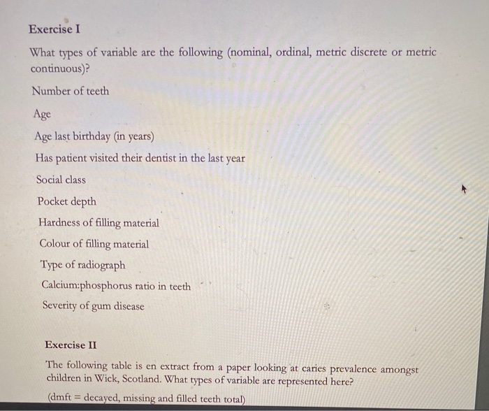 Solved Exercise I What types of variable are the following | Chegg.com