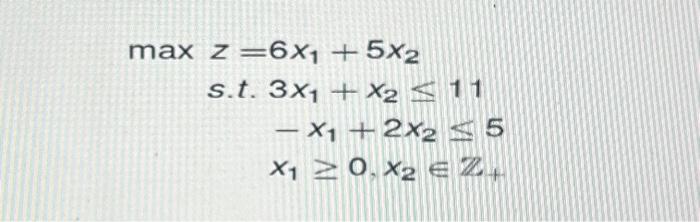 Solved s.t. 3x1+x2≤11−x1+2x2≤5x1≥0,x2∈Z | Chegg.com