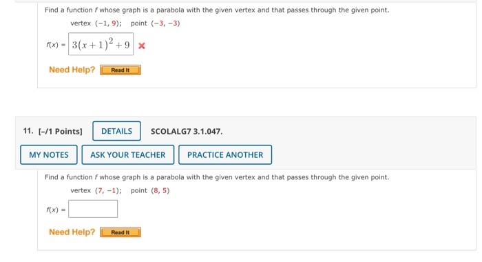 Solved Find a function whose graph is a parabola with the | Chegg.com
