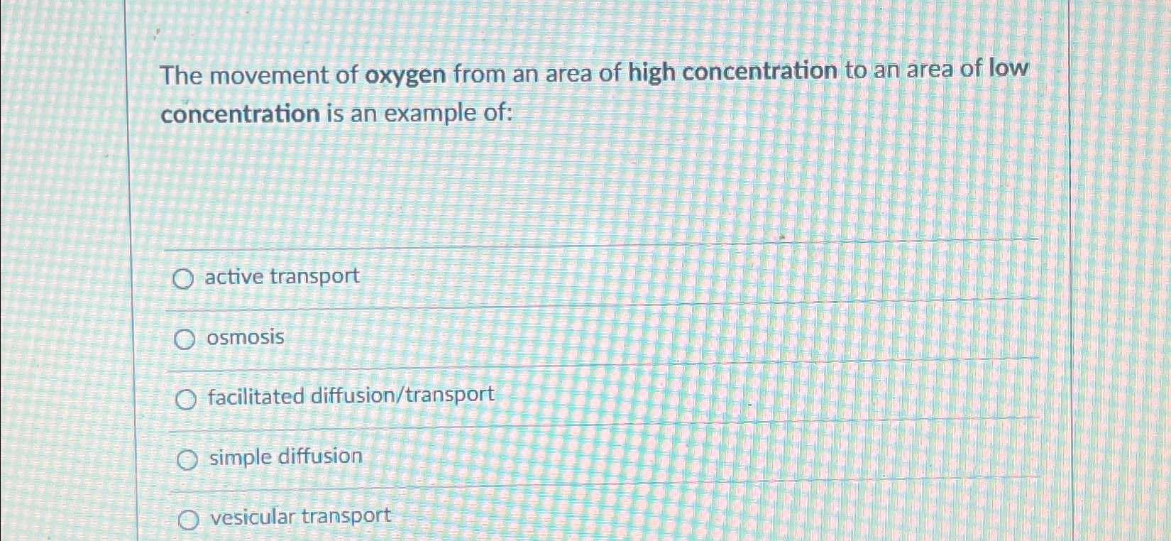 Solved The movement of oxygen from an area of high | Chegg.com