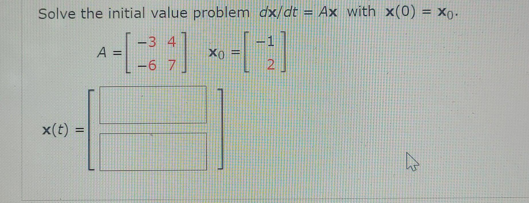 Solved Solve the initial value problem dx/dt = Ax with x(0) | Chegg.com