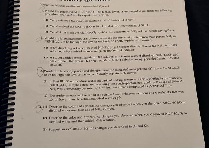 Solved (Answer the following questions on a seperate sheet | Chegg.com