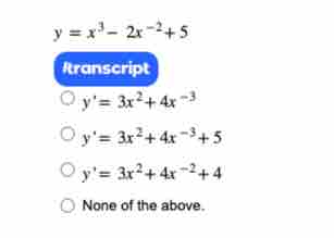 Solved y=x3-2x-2+5y'=3x2+4x-3y'=3x2+4x-3+5y'=3x2+4x-2+4None | Chegg.com