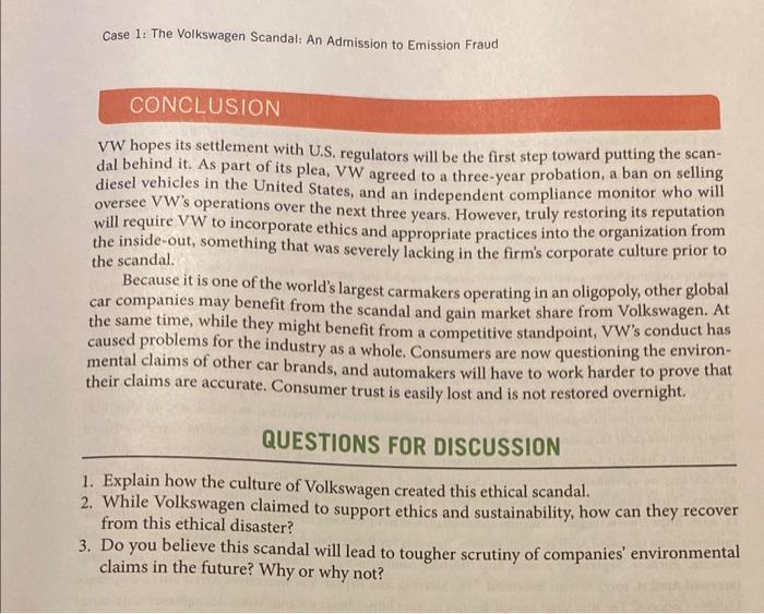 Solved The Volkswagen Scandal: An Admission to Emission | Chegg.com