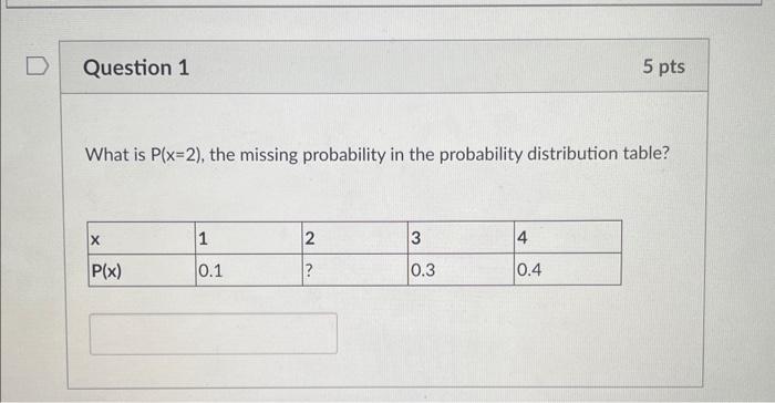 Solved What is P(x=2), the missing probability in the | Chegg.com