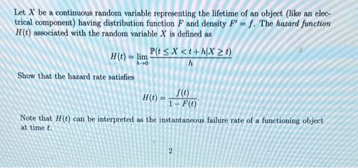 Solved Let X be a continuous random variable representing | Chegg.com