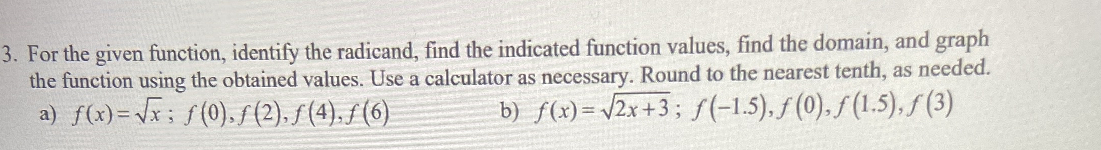 Solved For the given function, identify the radicand, find | Chegg.com