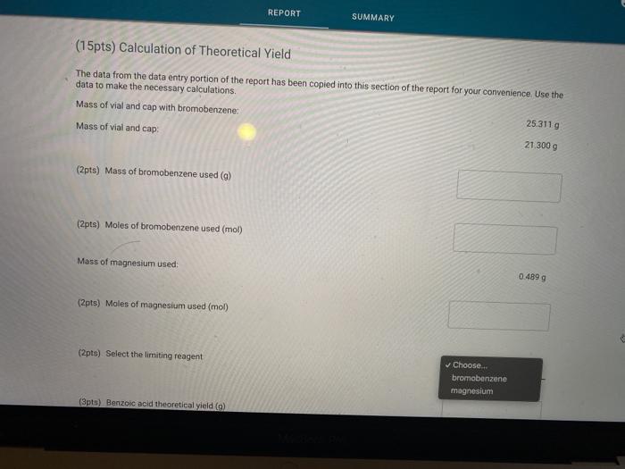 Solved 1 Data And Report Submission - Grignard Reaction | Chegg.com
