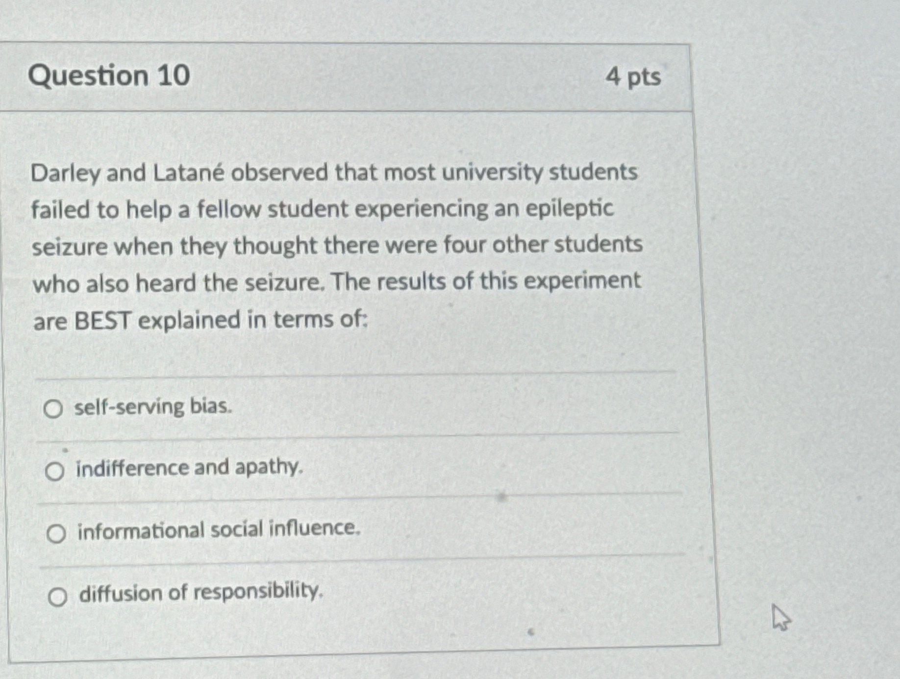 Solved Question 104 ﻿ptsDarley and Latané ﻿observed that | Chegg.com