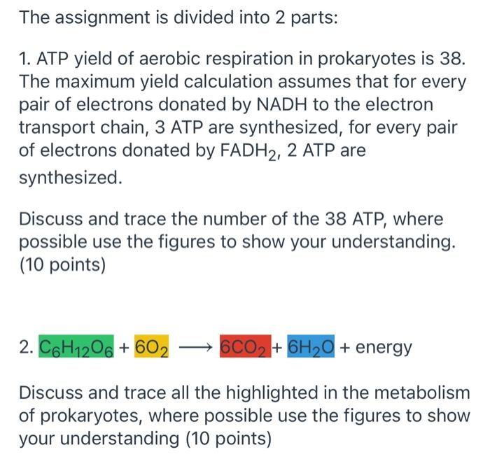 Solved The assignment is divided into 2 parts: 1. ATP yield | Chegg.com